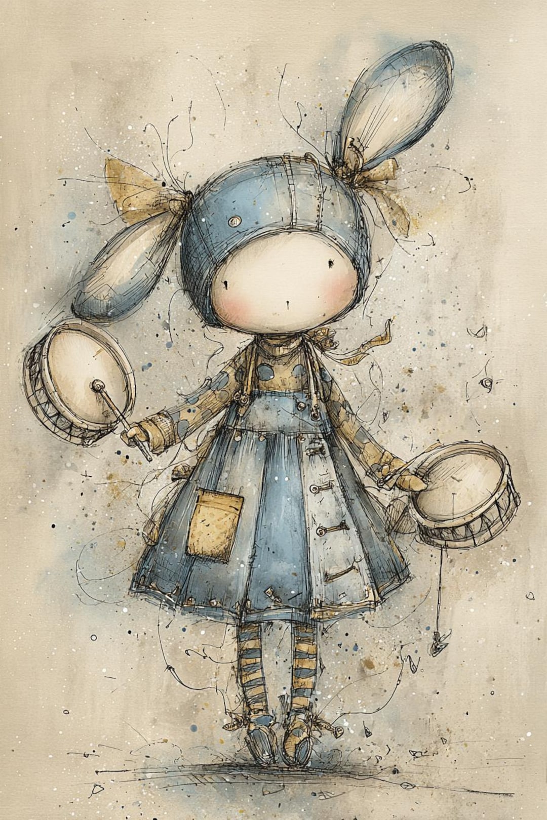 Carnival Doll, Circus Cutie, Vintage Toy, Whimsical Art, Drum Girl ...