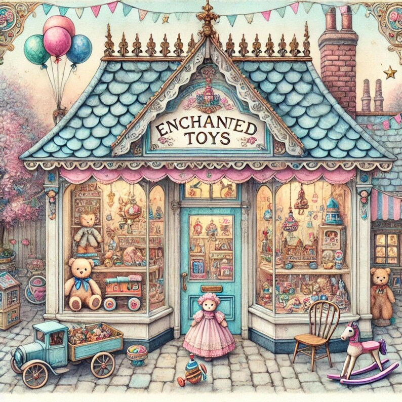 The Village Toy Shop, Toys for Children, Toy Clipart, Whimsical Clipart ...