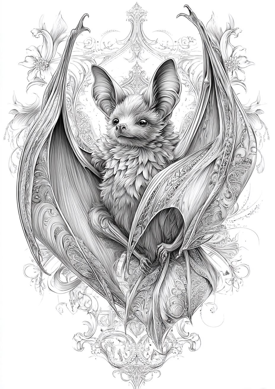 Baroque Batlings, Fantasy Bat Art, Bat Line Art, Gothic Bat Print ...