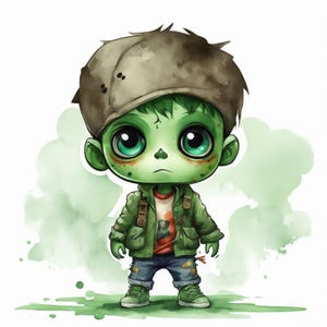8 Cute Zombie Boy Clipart, Whimsical Character, Zombie Clipart, Zombie ...
