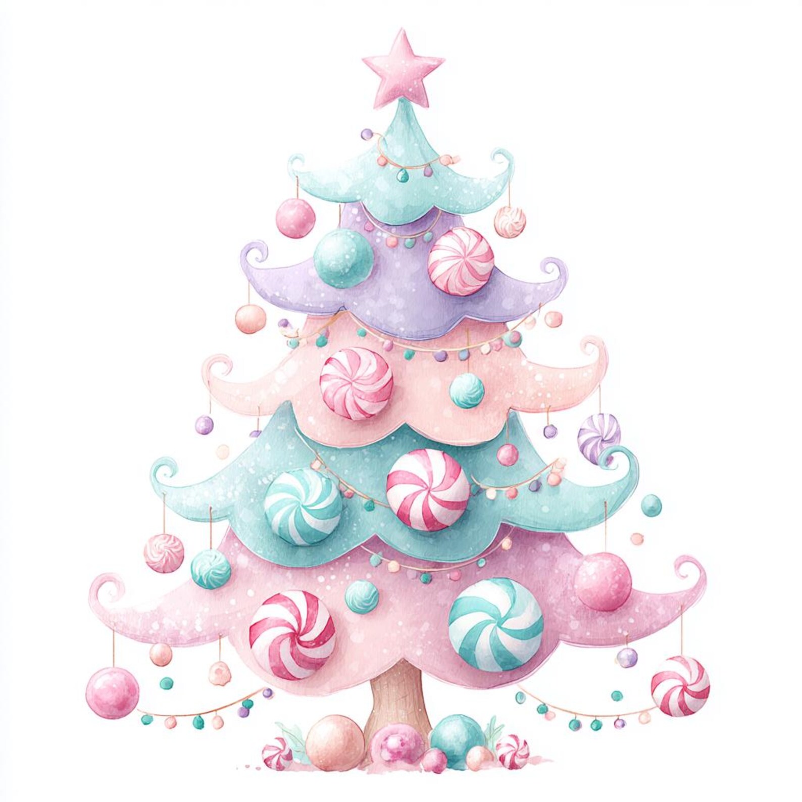 Peppermint Tree, Candy Xmas Tree, Pastel Decor, Sweet Tree Art, Festive ...
