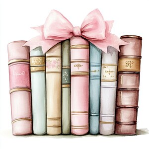 Book Love, Pink Book Stack, Pastel Book Clipart, Girly Book Decor, Book ...