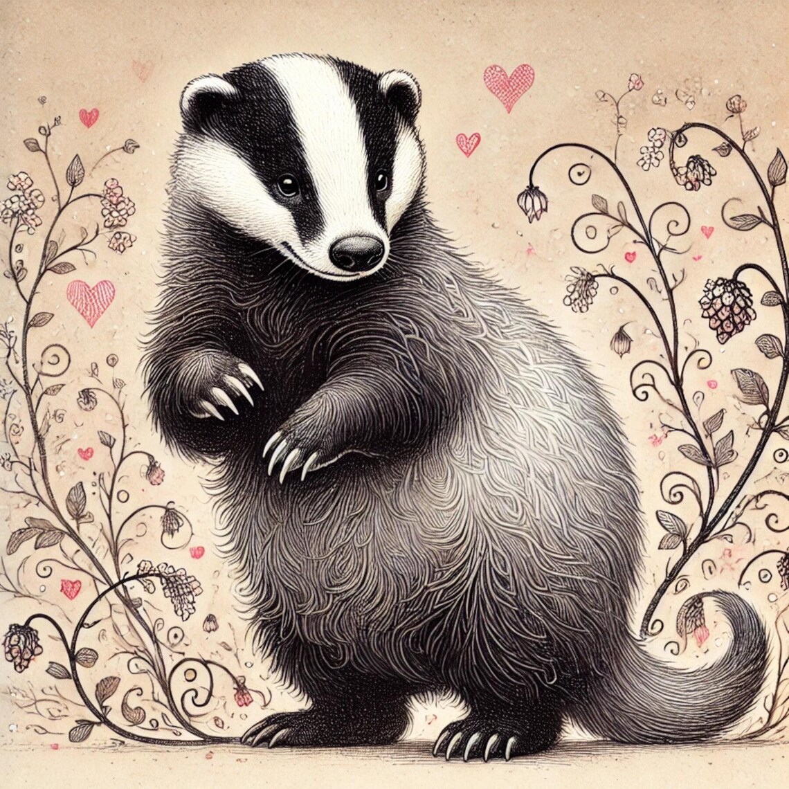 Barry Badger, Cute Badger, Valentine Badger, Whimsical Badger, Love ...