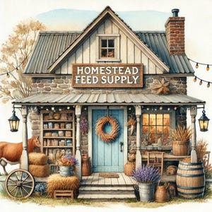 Farm Feed Store, Farm Shop Clipart, Feed Store Art, Rustic Shop ...