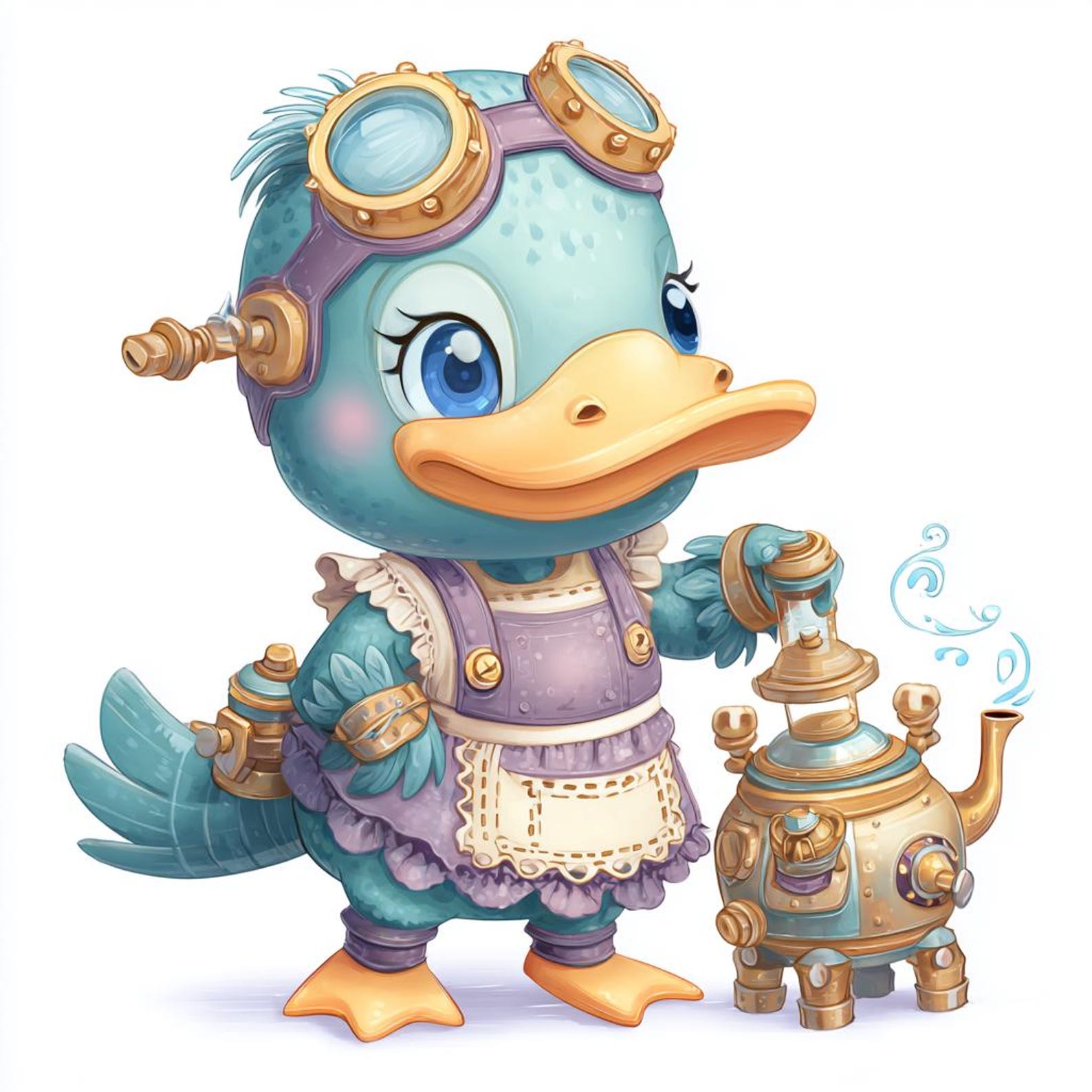 Cute Duck, Tea Party Art, Steampunk Toy, Apron Animal, Gear Teapot ...