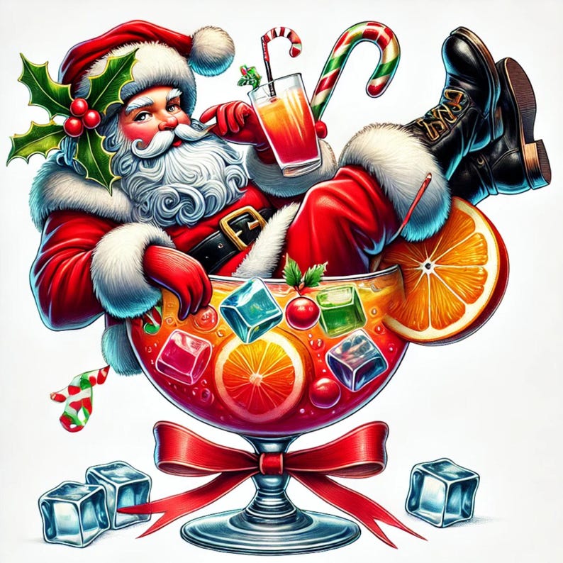 Funny Santa Claus in A Cocktail, Santa's Favorite Hot Mess Christmas ...