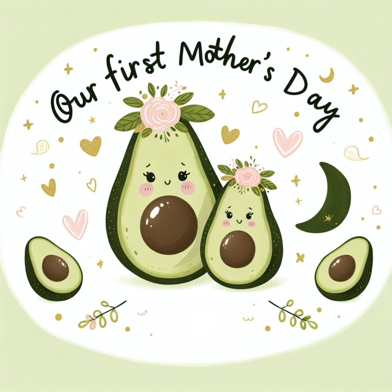 Our First Mother’s Day CLIPART, Kawaii Avocado Mum and Baby ...