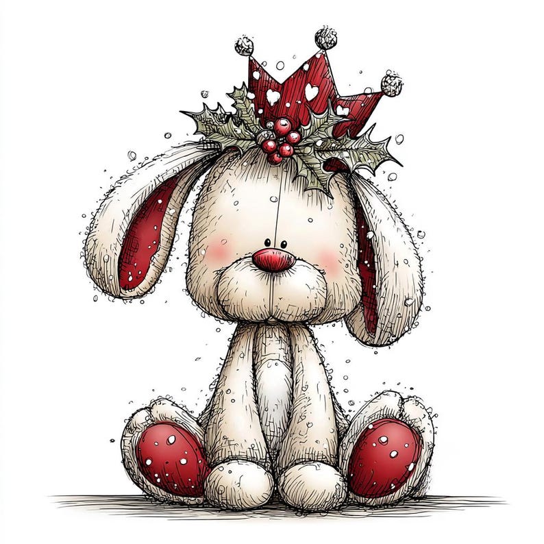 Christmas Bunny Clipart, Cute Winter Rabbit With Holly Crown, Festive ...