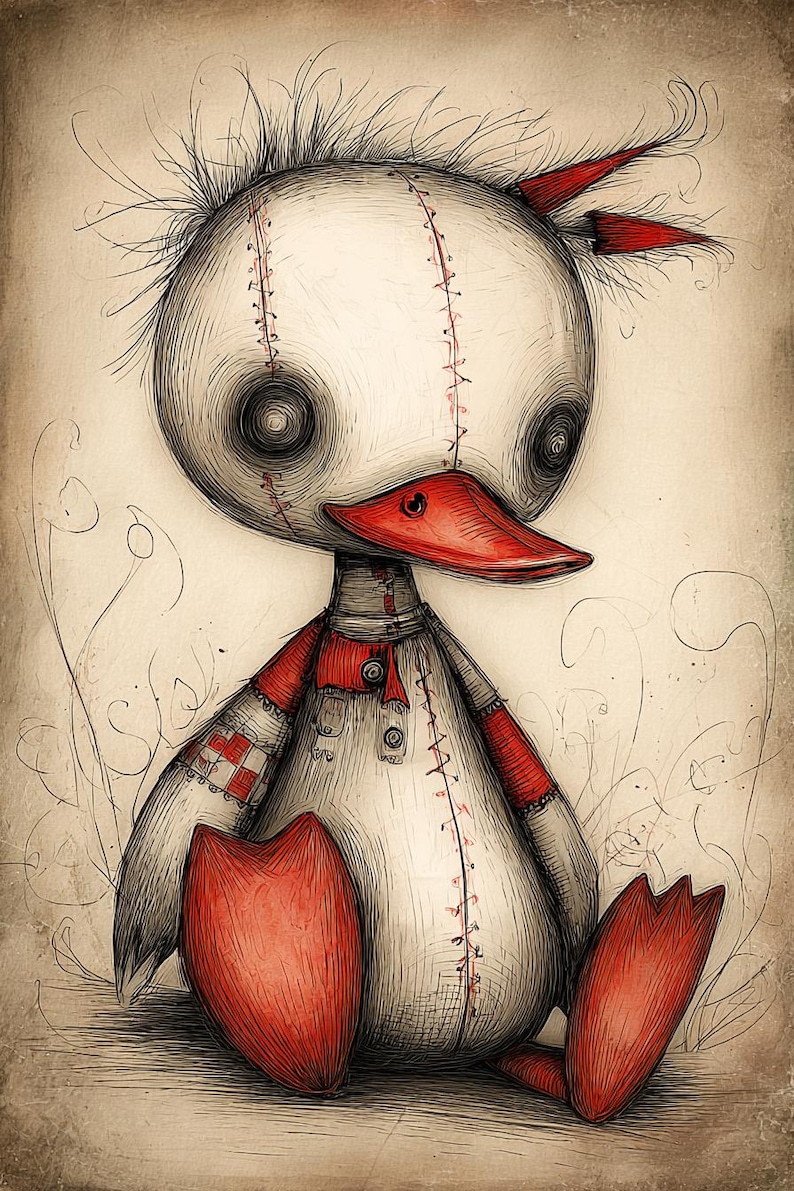 Creepy Duck, Stitched Toy, Gothic Plush, Spooky Duckling, Eerie Doll ...