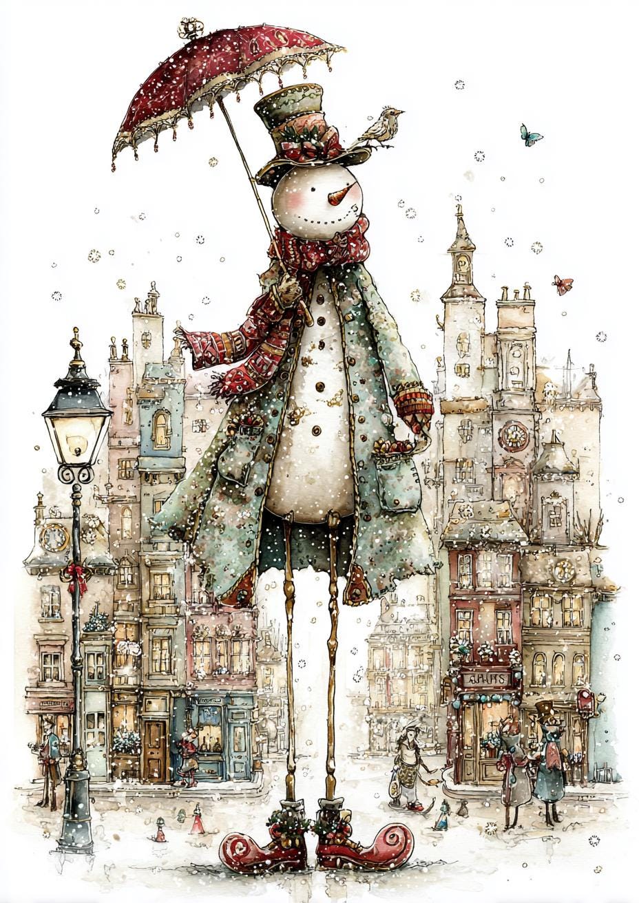 Snowman Art, Long Legs Snowman, Holiday Decor, Whimsical Snowman ...