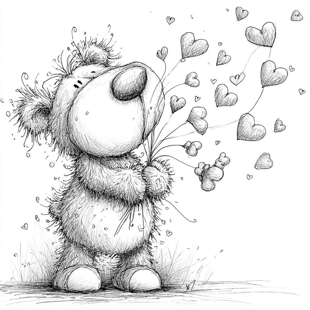 Teddy Bear Love CLIPART, Hand Drawn Heart Kisses, Romantic Sketch Style ...