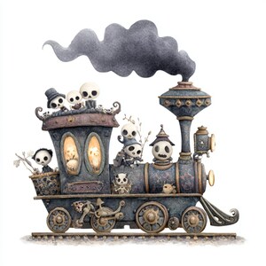 Skeleton Train, Spooky Train, Haunted Engine, Halloween Art, Ghost ...