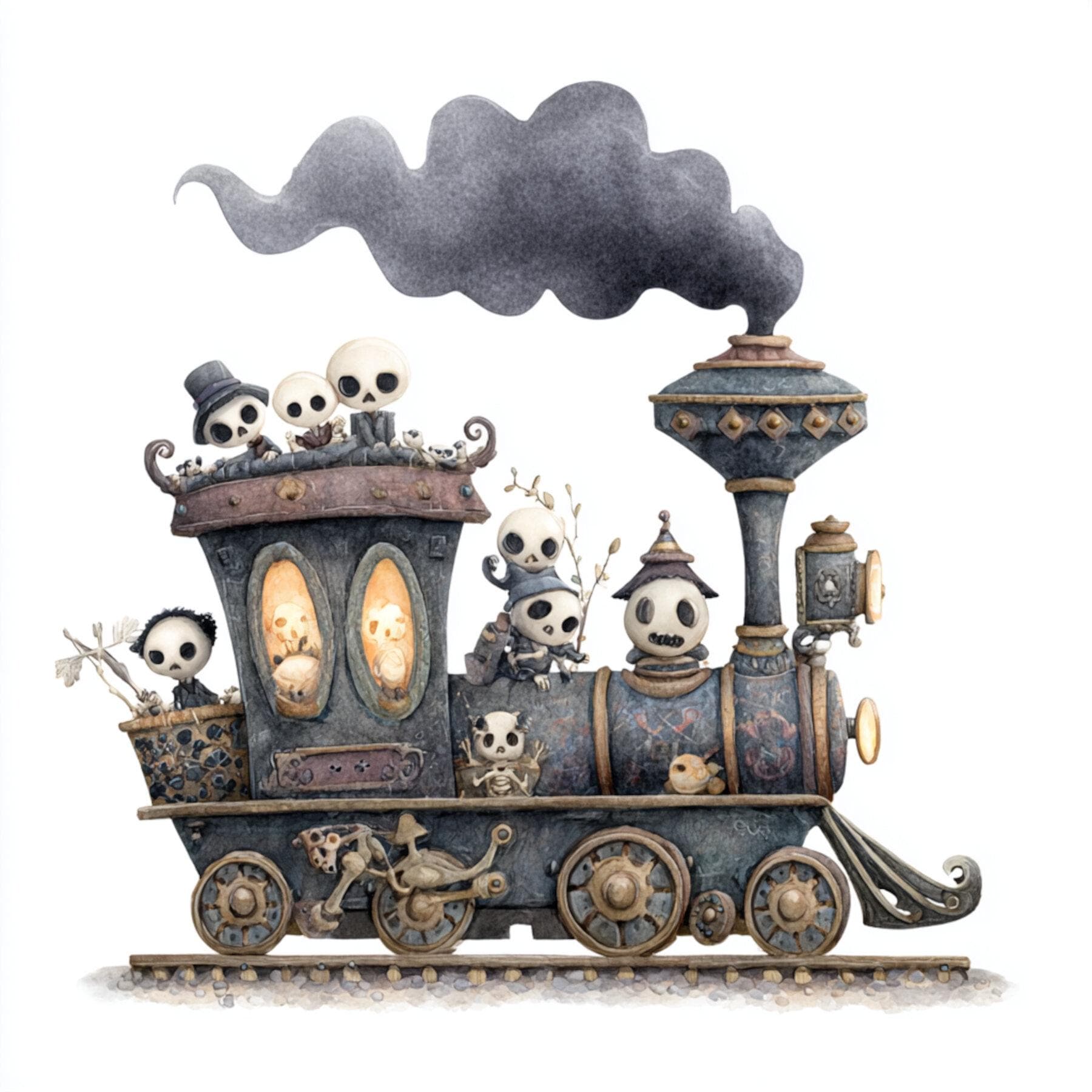 Skeleton Train, Spooky Train, Haunted Engine, Halloween Art, Ghost ...