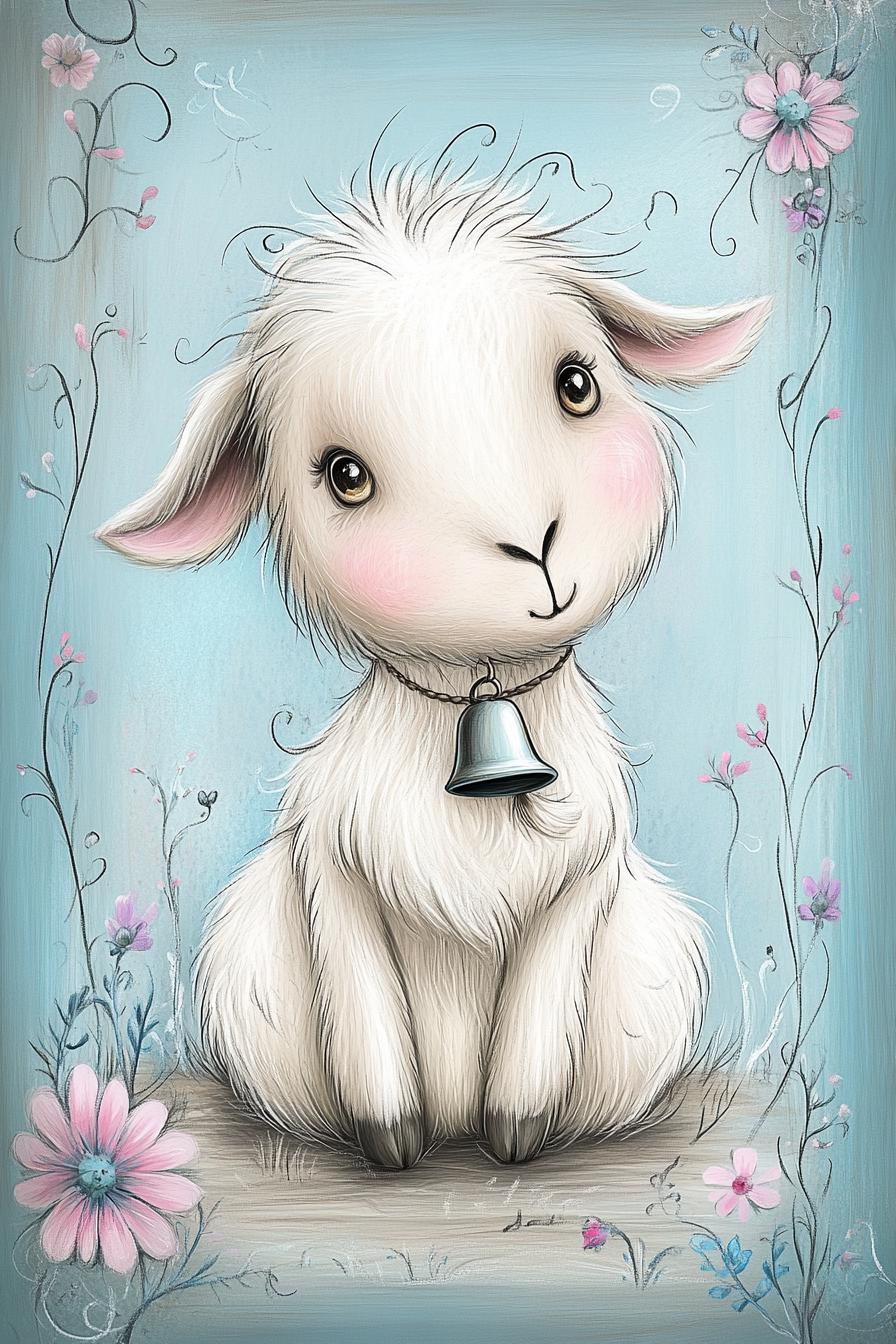 Schattige Lam Clipart Cartoon Gelukkig Lam Op Het Gras | Premium
