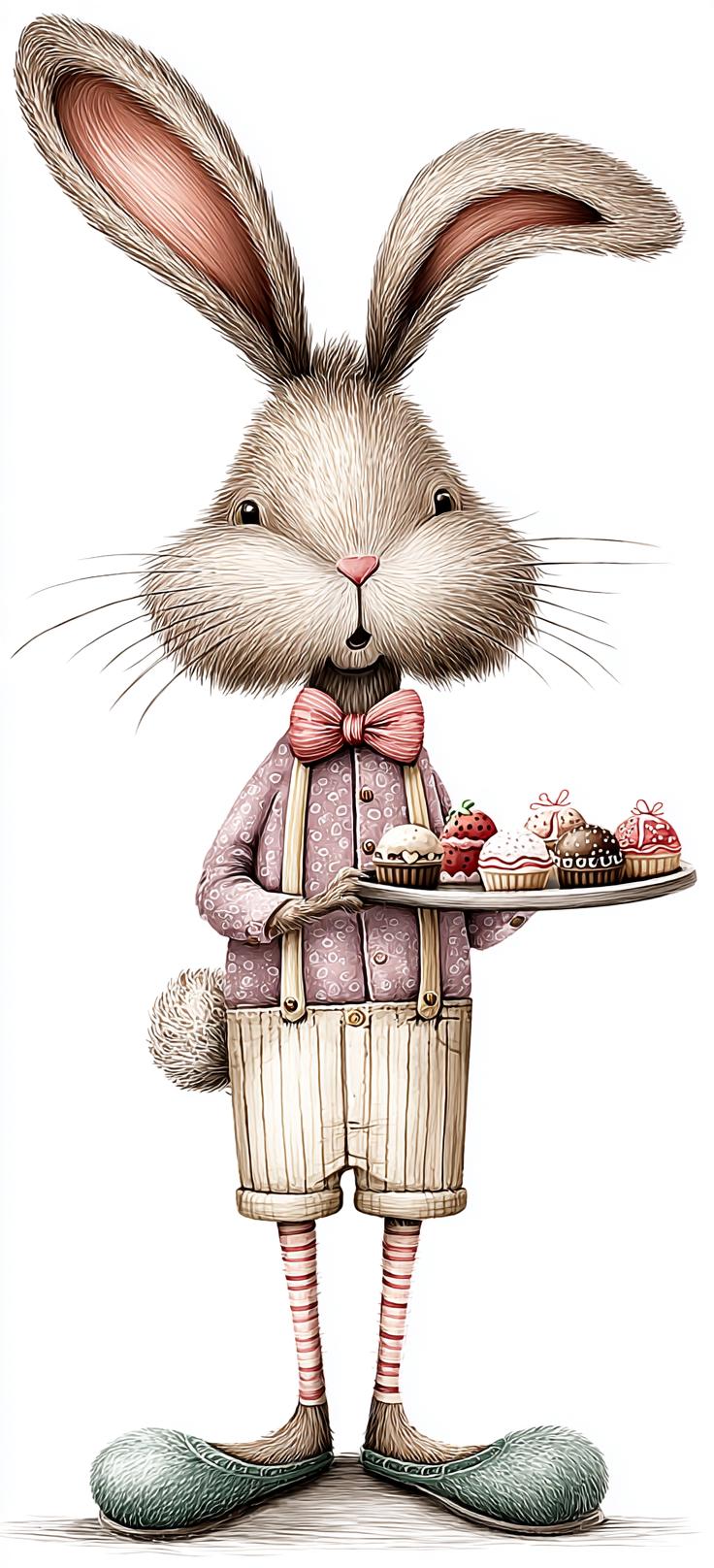 Butler Bunny Clipart Set, Whimsical Rabbit With Cupcakes PNG, Cute ...