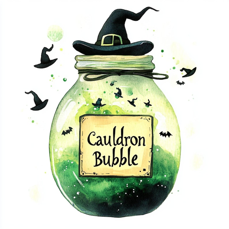 Witch Potion, Green Brew Art, Cauldron Jar, Magic Bottle Art, Halloween ...