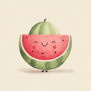 Kawaii Fruit Art, Cute Watermelon, Smiling Fruit, Fruit Clipart, Summer ...