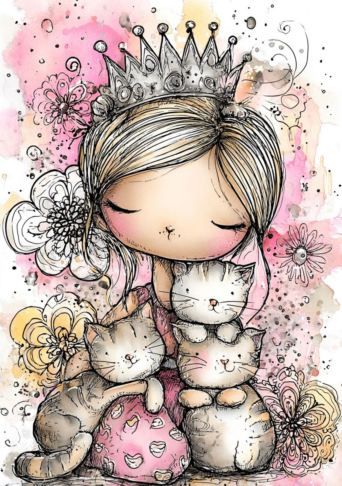 Princess Art, Cute Kittens, Cat Lover Gift, Pink Nursery, Girly Decor ...