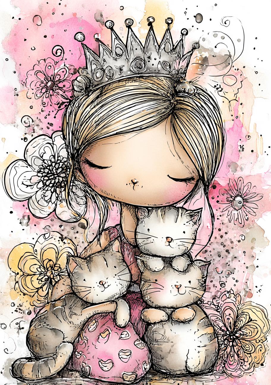 Princess Art, Cute Kittens, Cat Lover Gift, Pink Nursery, Girly Decor ...