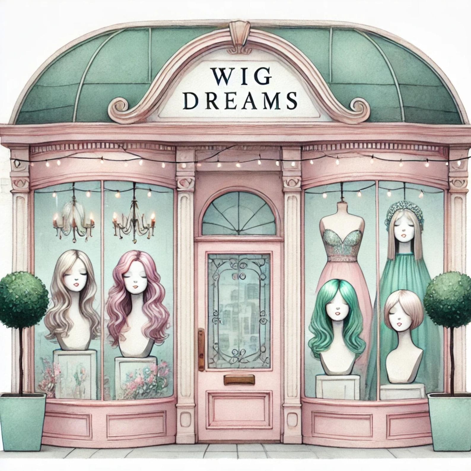 The Wig Store, Wig Shop Clipart, Boutique Store Art, Pastel Storefronts ...