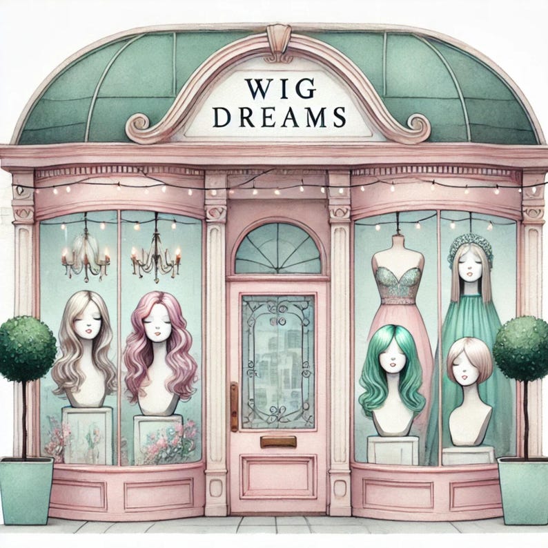 The Wig Store, Wig Shop Clipart, Boutique Store Art, Pastel Storefronts ...