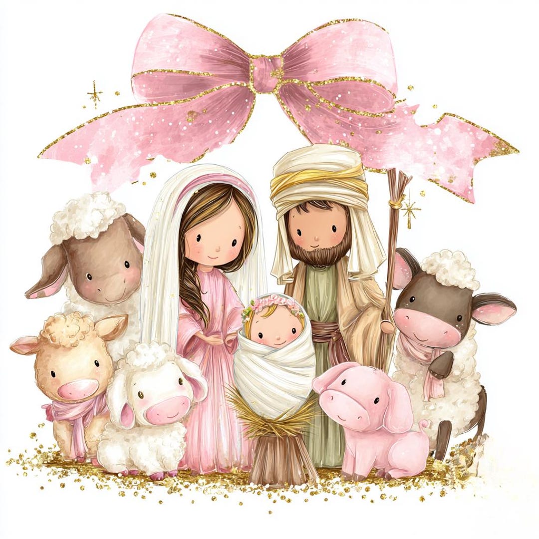 Whimsical Nativity Clipart Set, Holy Family Christmas PNG, Cute Manger ...
