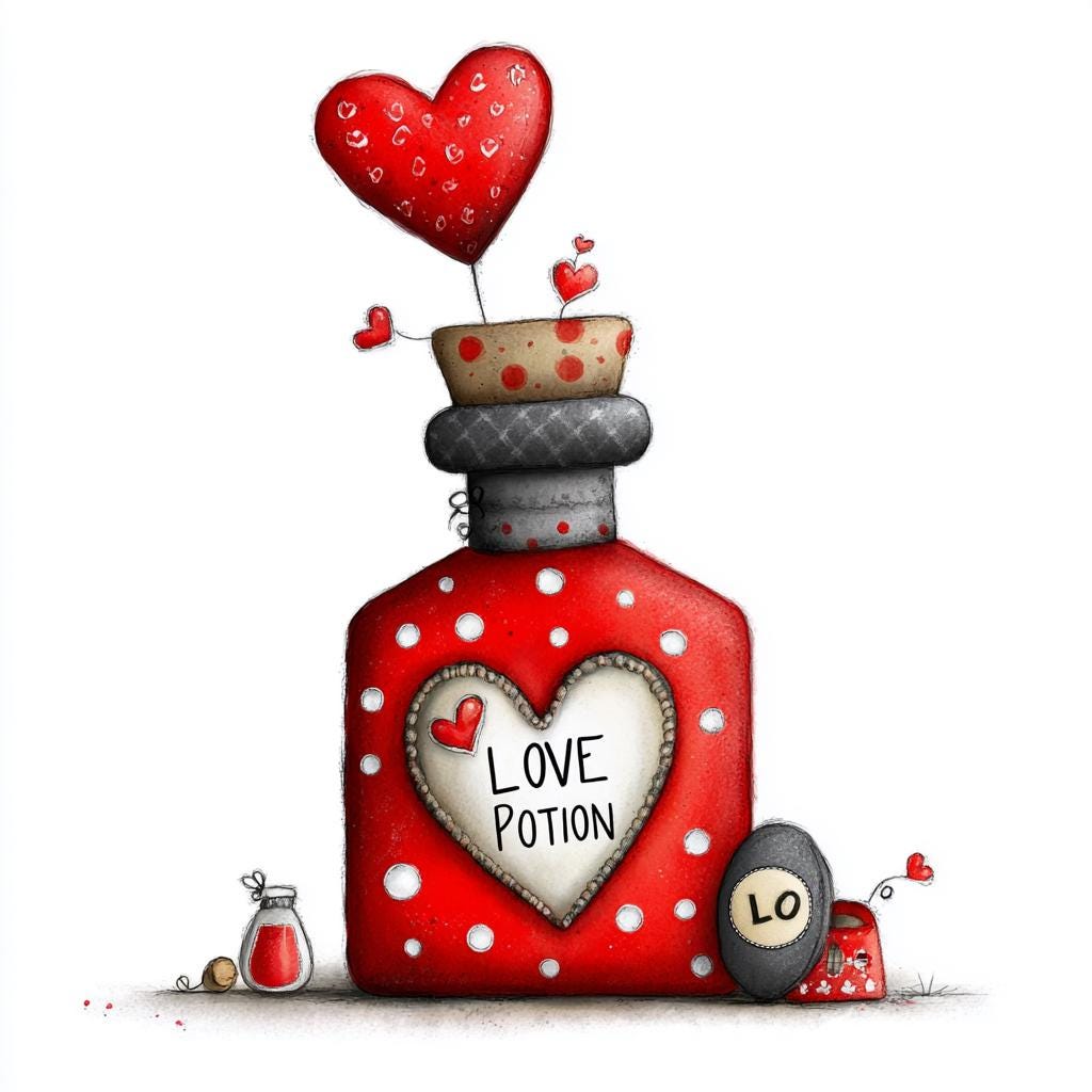 Love Potion Bottles, Red Heart Art, Whimsical Potion Clipart, Valentine ...