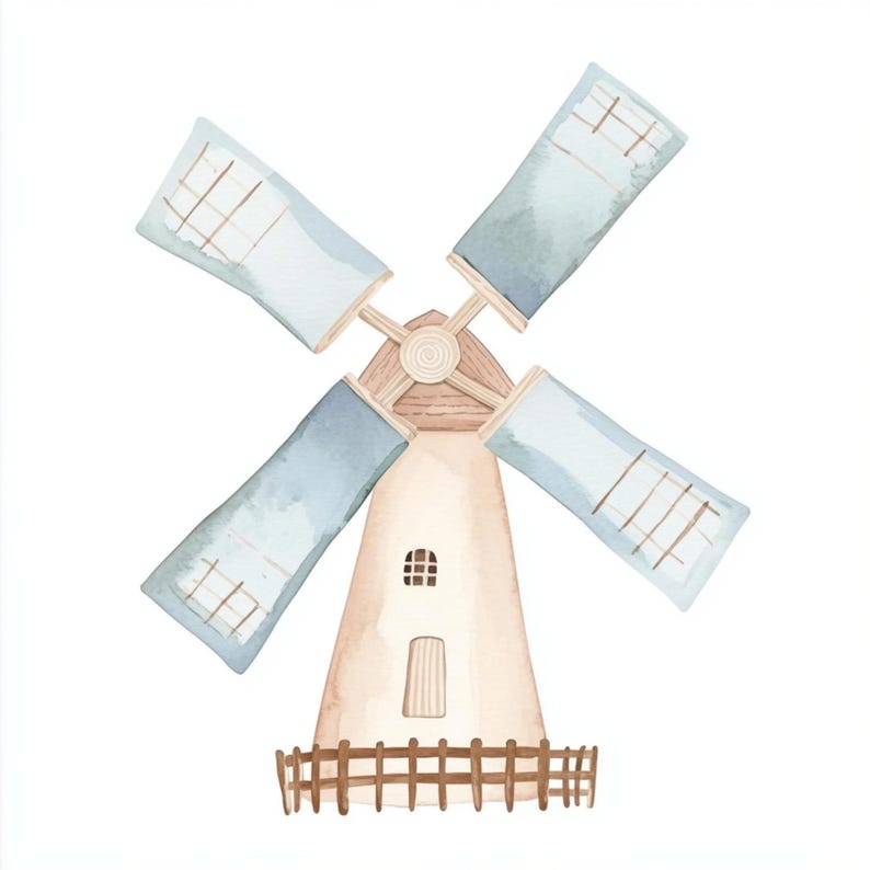 Windmill Clipart, Rustic Art, Pastel Decor, Country Style, Farm Charm ...