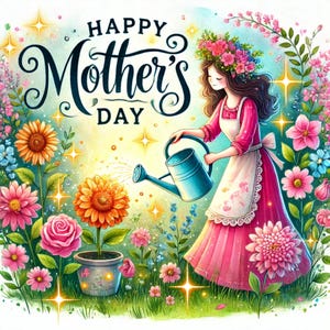Gardening Mum, Mothers Day, Cute Clipart, Whimsical Images, Mother ...