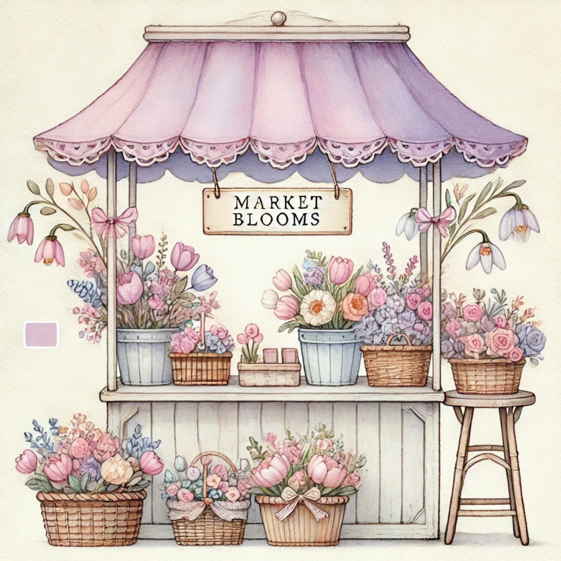 Flower Market Stall, Floral Clipart, Flower Stall, Pastel Flowers ...
