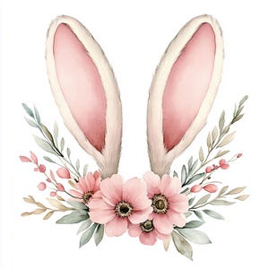 Watercolor Rabbit Ears Floral Crown CLIPART, Pastel Easter Headband ...