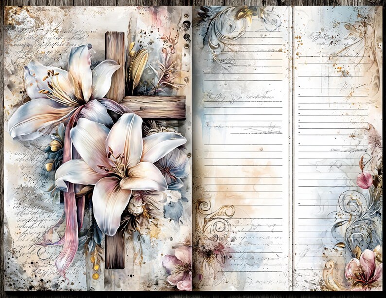 Floral Cross Scripture Book CLIPART, Vintage Faith Journal Pages ...