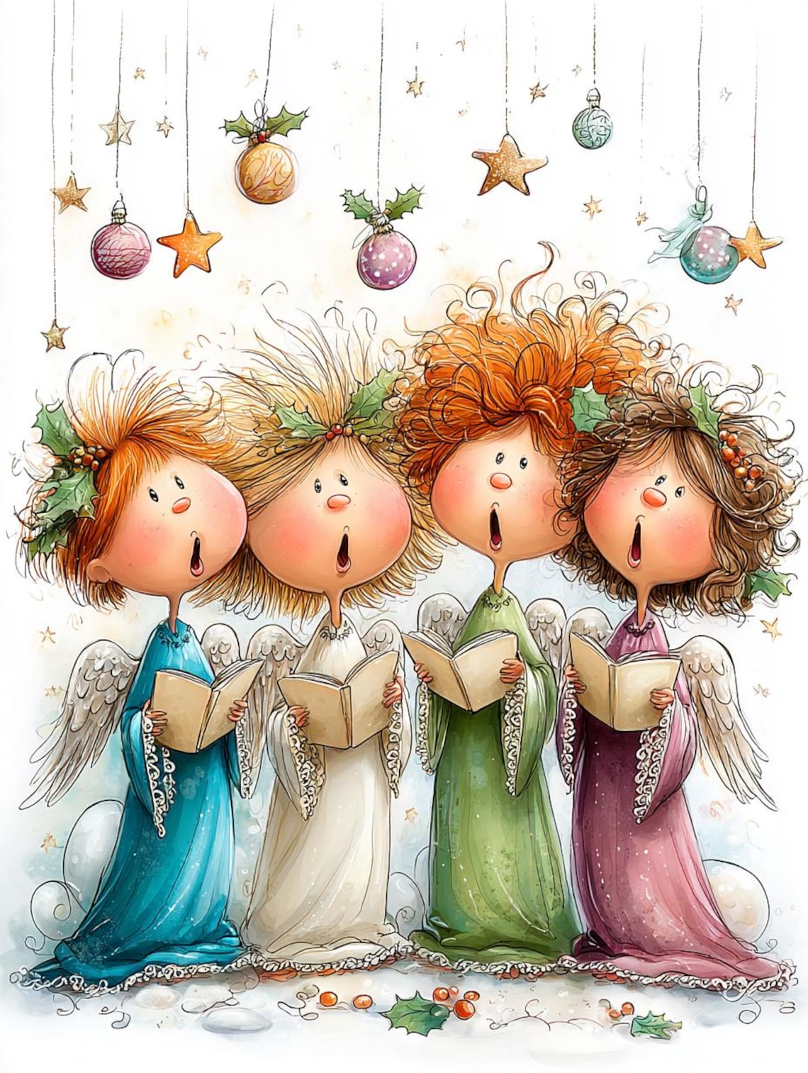 Christmas Choir, Singing Angels, Caroling Art, Festive Decor, Holiday ...