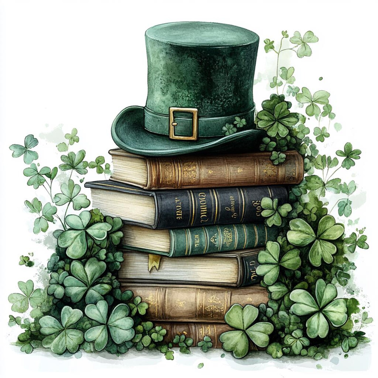 St Patrick Book Stack CLIPART, Green Top Hat Books, Shamrock Library ...