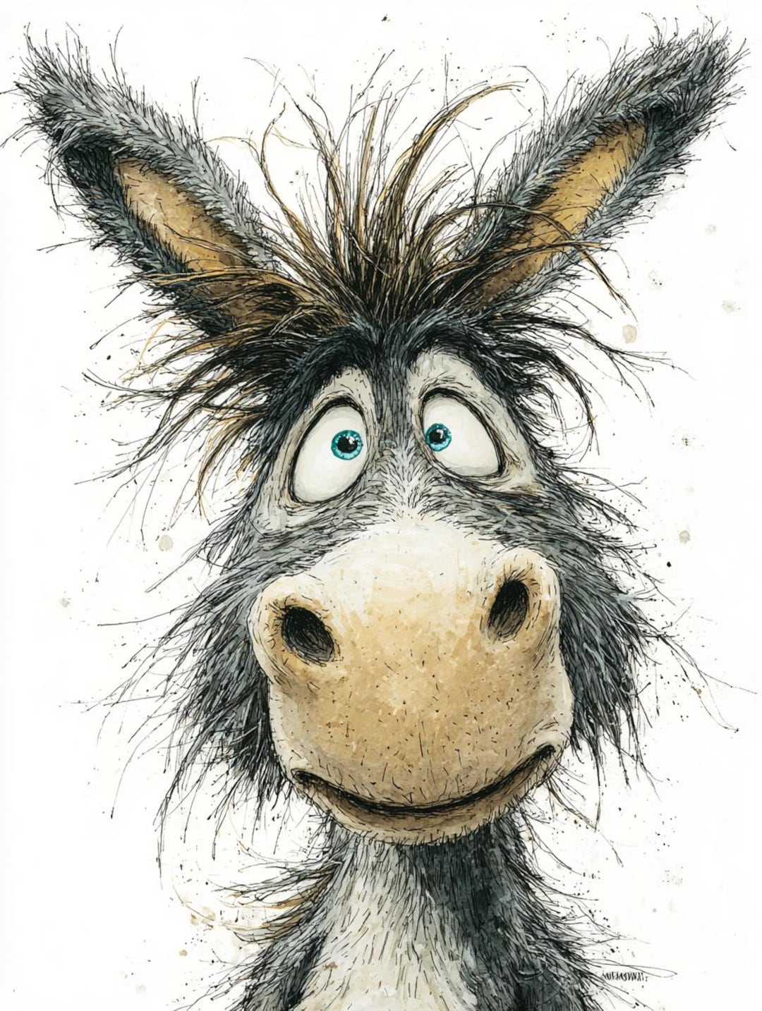 Donkey Art Print, Scruffy Donkey, Funny Donkey Gift, Whimsical Donkey ...