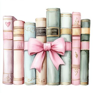 Book Love, Pink Book Stack, Pastel Book Clipart, Girly Book Decor, Book ...
