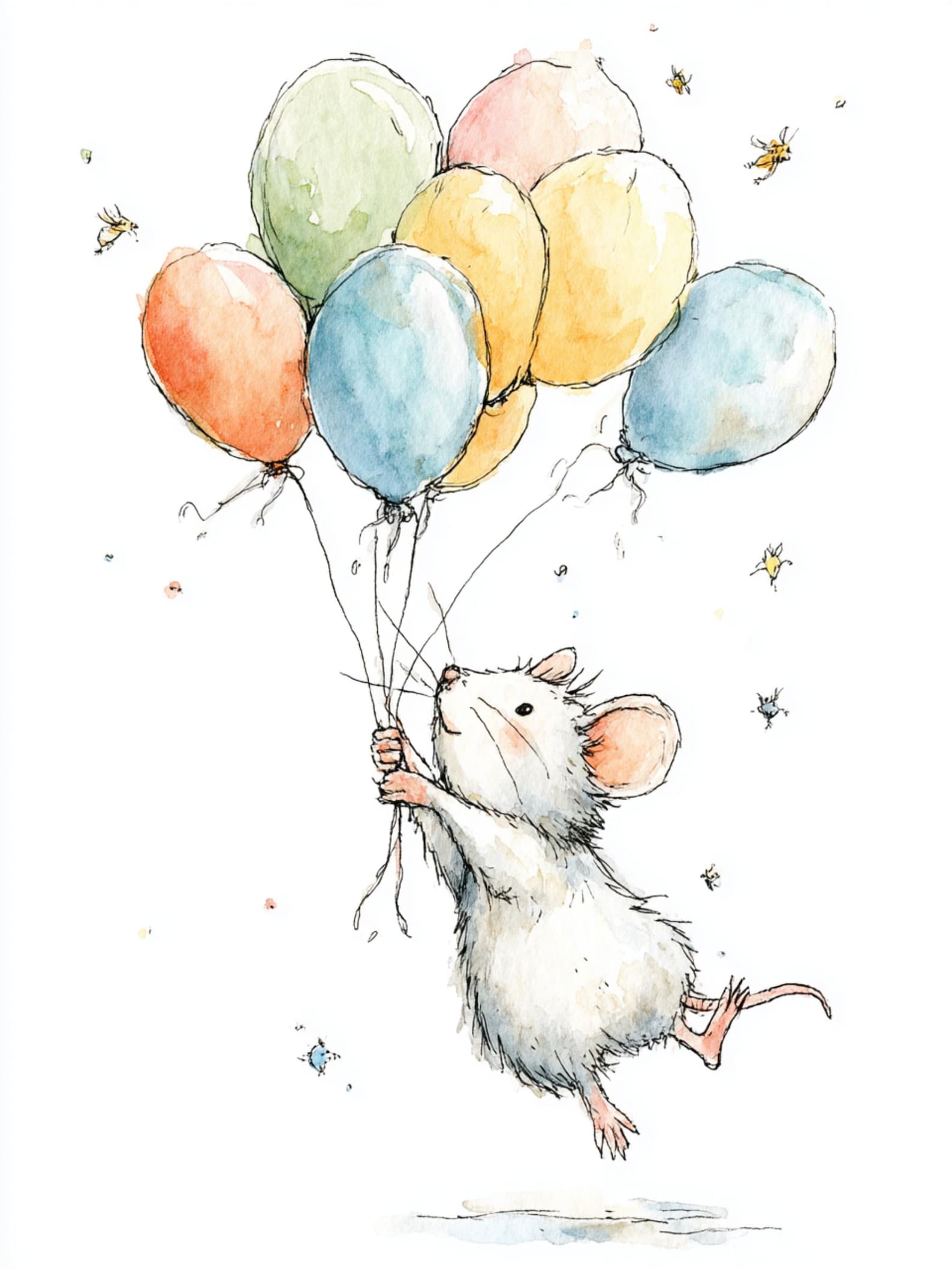 Flying High, Cute Mouse Art, Mouse With Balloons, Flying Mouse Print ...