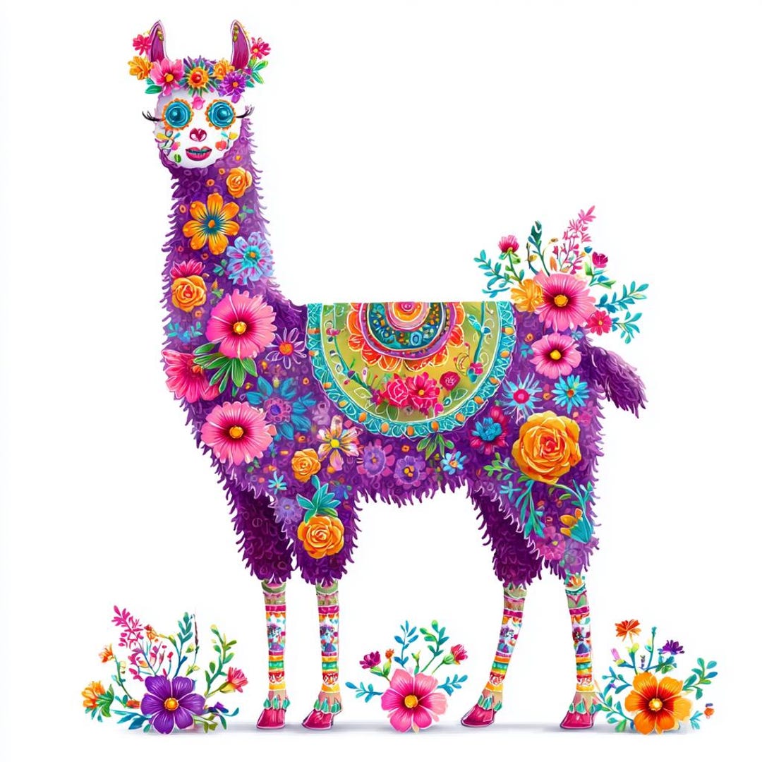 Calavera Llama, Floral Llama Art, Dia De Los Llamas, Colorful Llama ...
