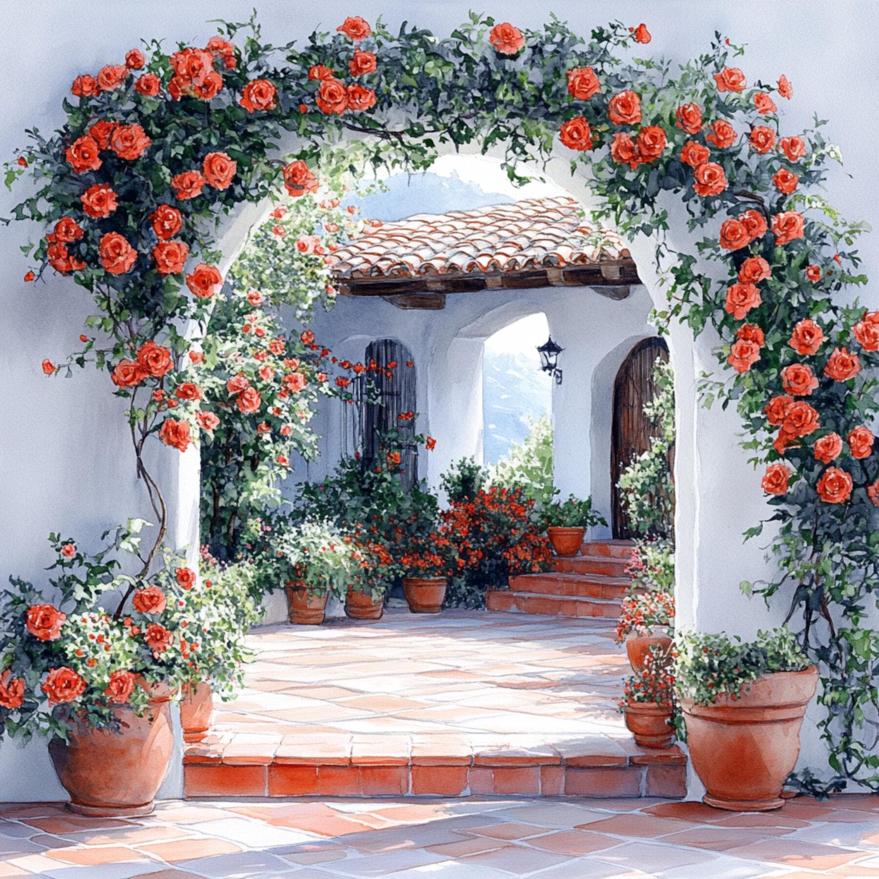 Italian Courtyard, Villa Wall Art, Garden Arch Art, Patio Print, Tuscan ...