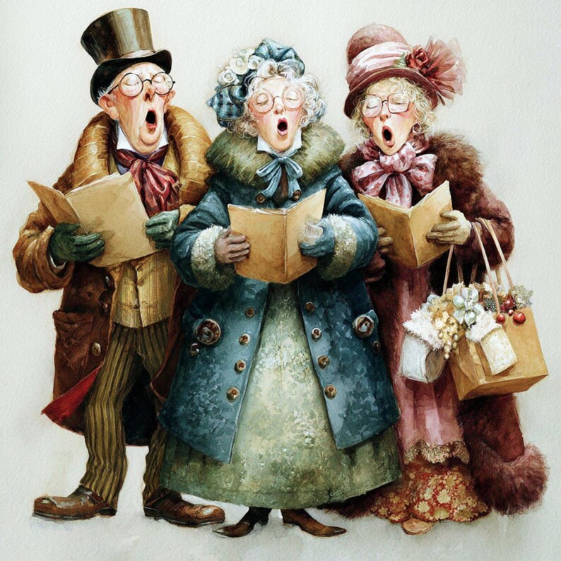 Christmas Carol, Choir Scene, Singing Group, Snowy Street, Holiday Song ...