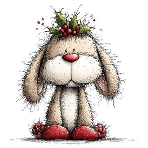 Christmas Bunny Clipart, Cute Winter Rabbit With Holly Crown, Festive ...
