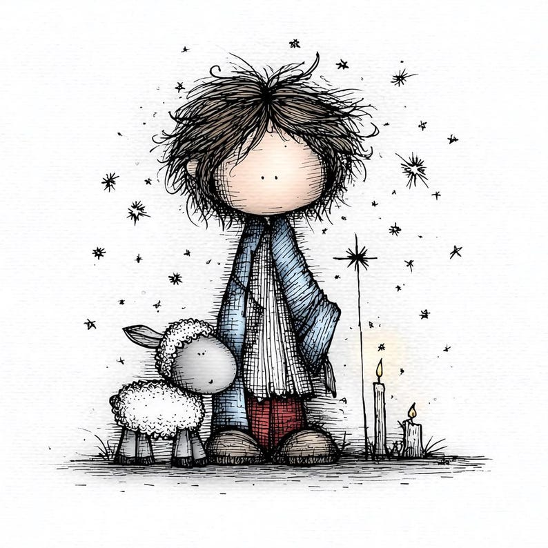 Nativity Shepherd PNG Set, Whimsical Christmas Kids With Lambs, Hand ...