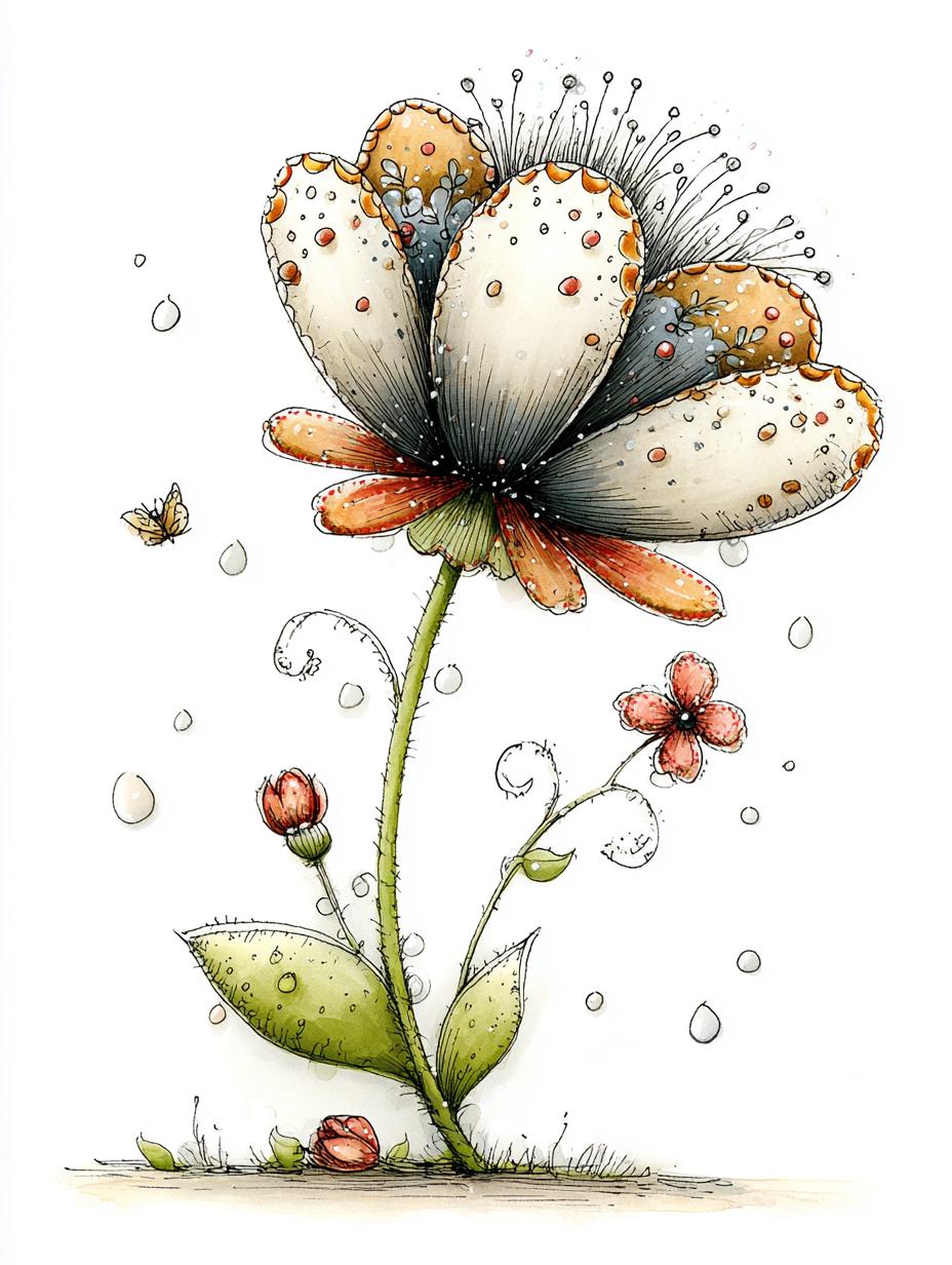 Gold Speckled Flower CLIPART, Whimsical Dewdrop Bloom Illustration ...