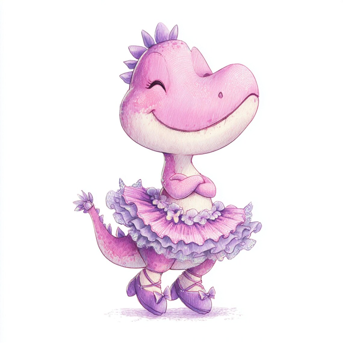 Dino Ballerina, Dinosaur Dance Art, Pink Tutu Dino, Ballet Dinosaur ...