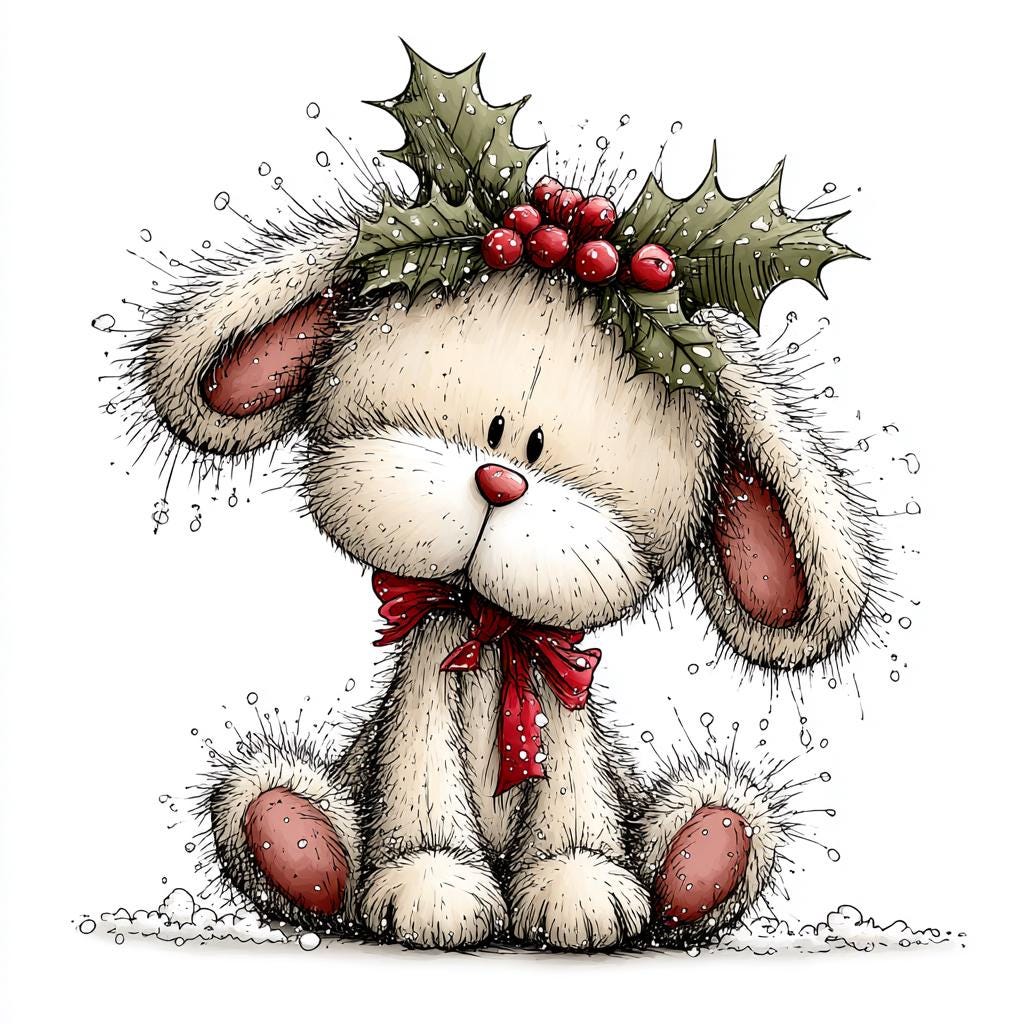 Christmas Bunny Clipart, Cute Winter Rabbit With Holly Crown, Festive ...
