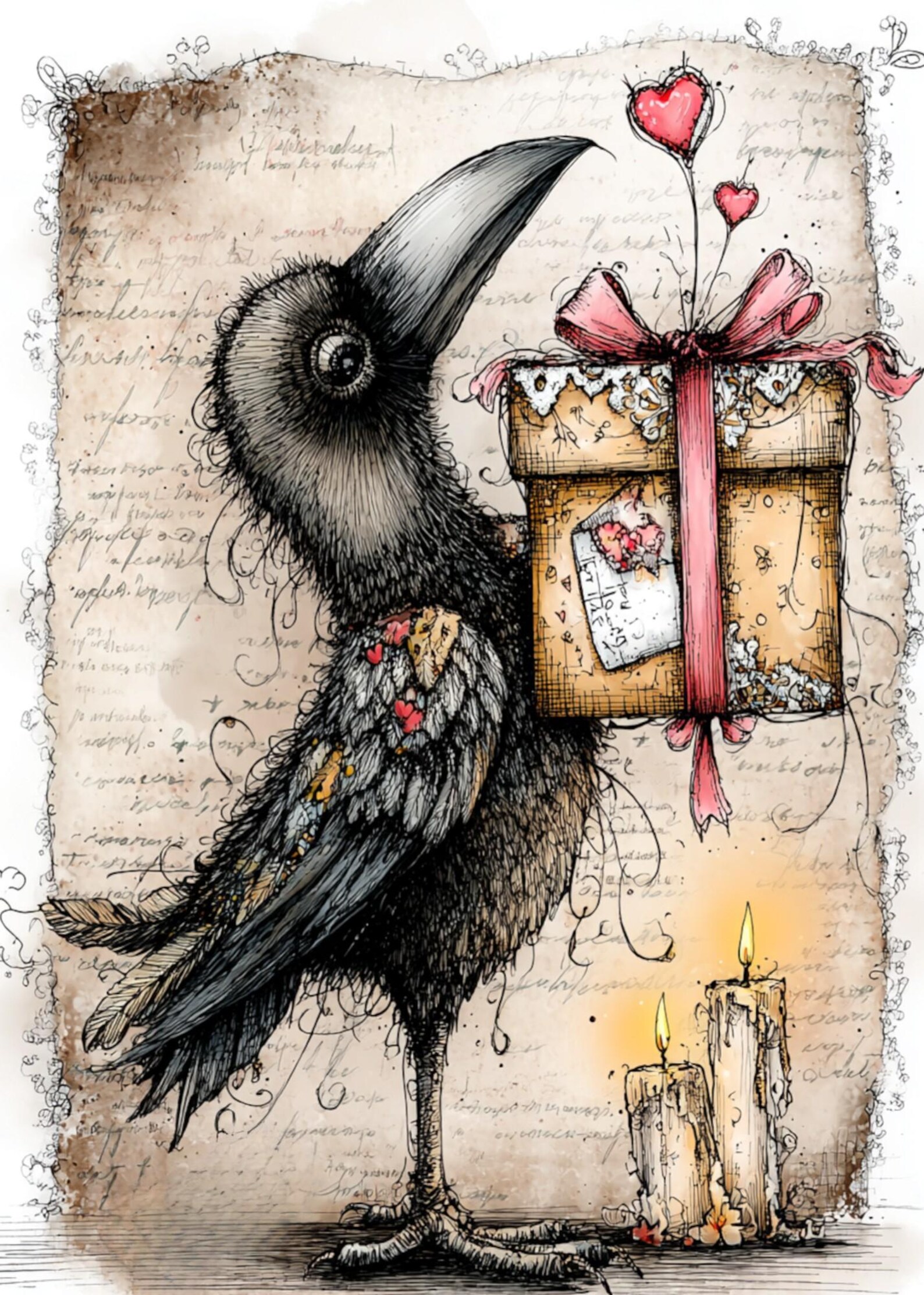 Love Letter Crows, Gothic Valentine Ravens, Vintage Bird Art, Romantic ...