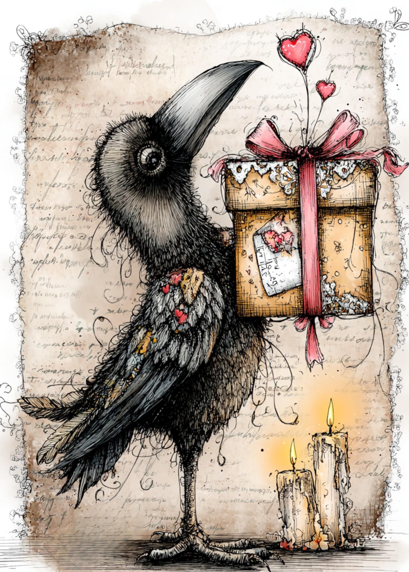 Love Letter Crows, Gothic Valentine Ravens, Vintage Bird Art, Romantic ...