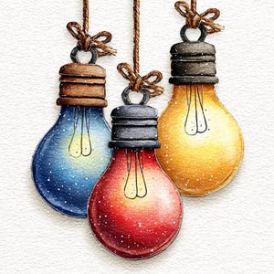 Watercolor Light Bulb Clipart Set, Christmas Lights PNG, Cozy Holiday ...