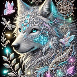 Crystal Mythical Wolf, Crystal, Celestial, Whimsical Clipart, Ethereal ...