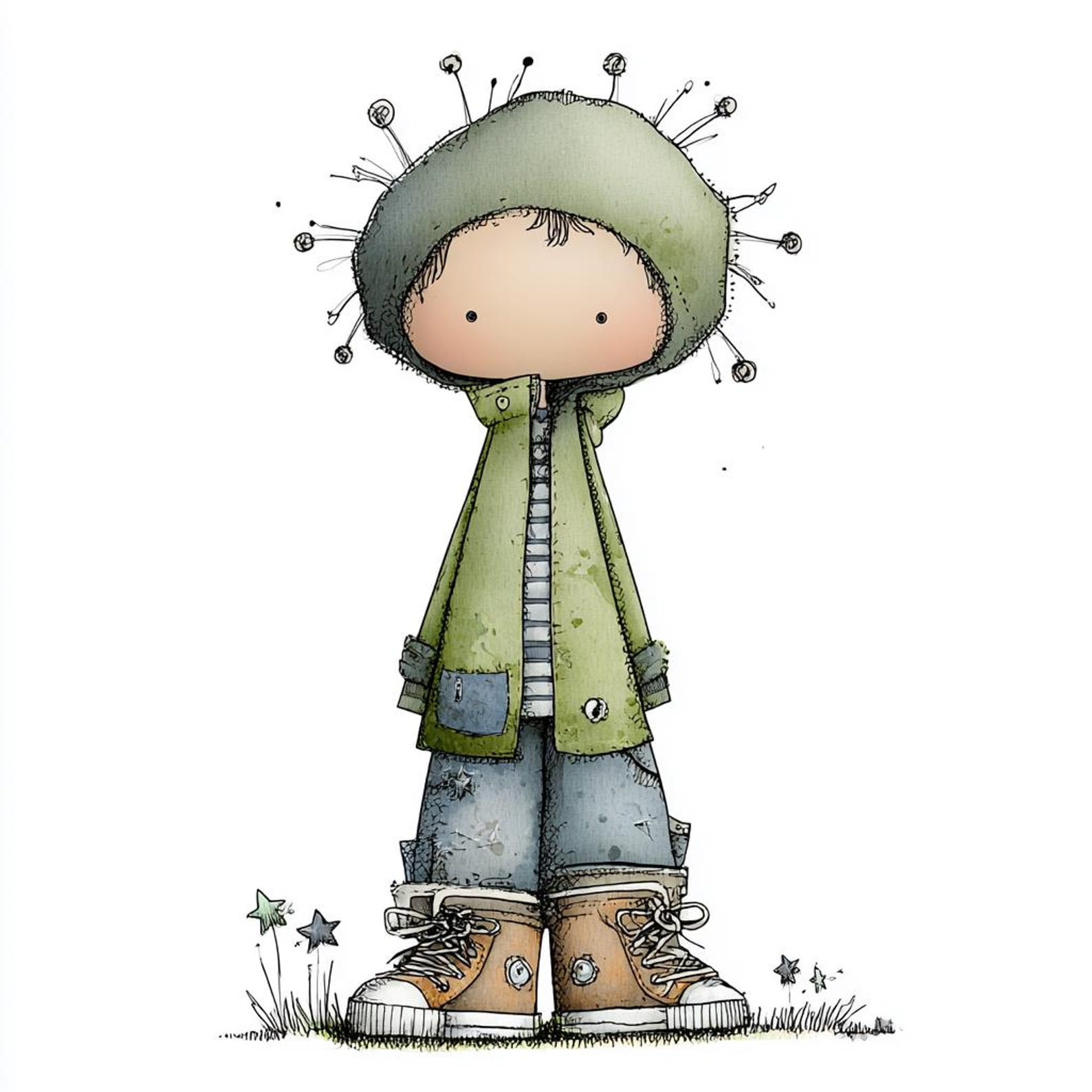 Whimsical Boy, Grunge Doll, Digital Stamp, Quirky Kid Art, Cute Boy ...